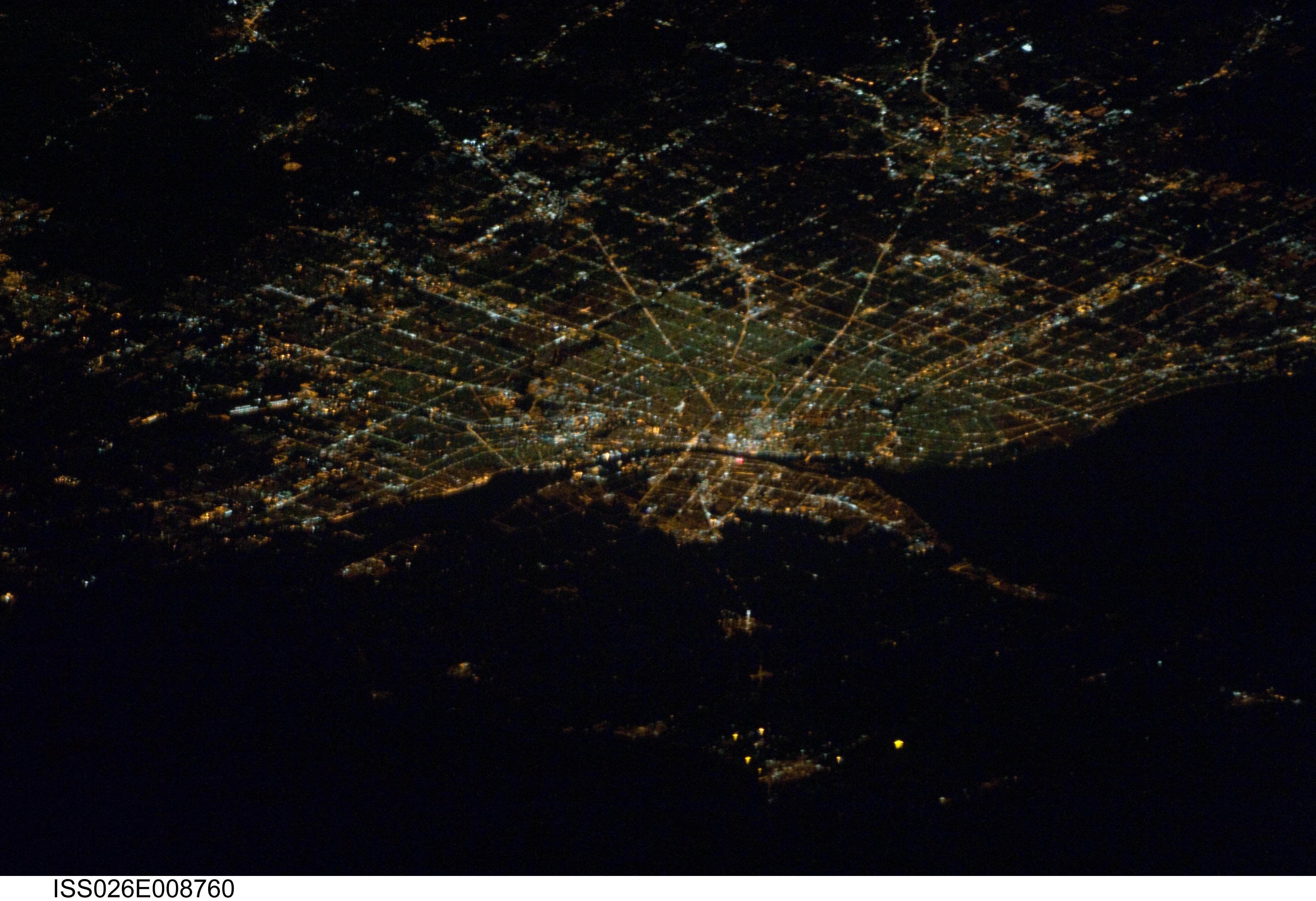 Detroit at night photographed from the International Space Station : r ...